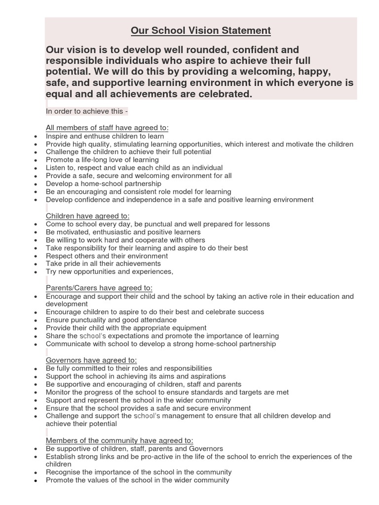 Our School Vision Statement | PDF | Homeschooling | Learning