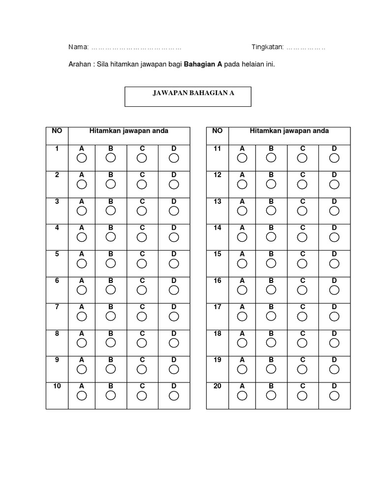 Borang Omr Sejarah | PDF