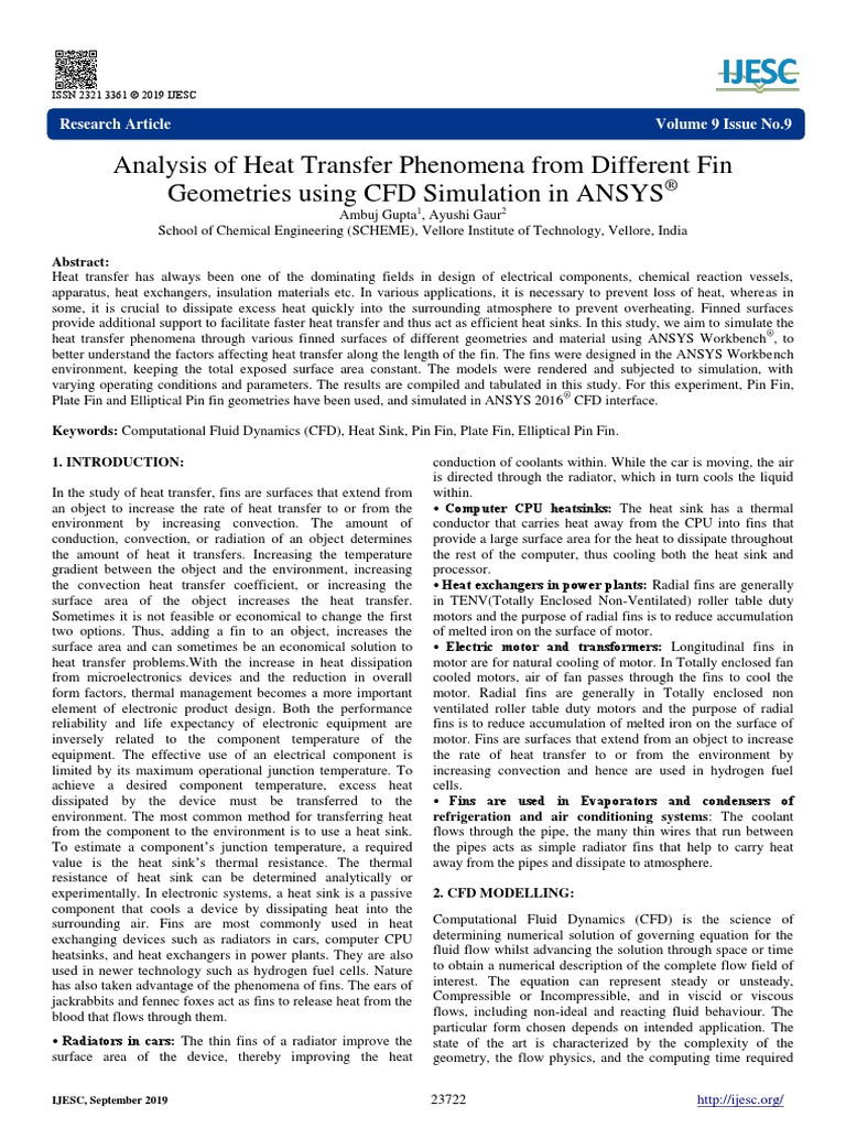Analysis of Heat Transfer Phenomena From Different Fin Geometries Using ...