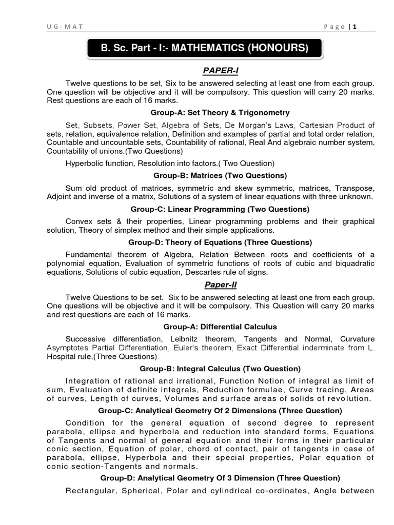 Ug Syllabus Maths BSC | Download Free PDF | Ring (Mathematics) | Group ...