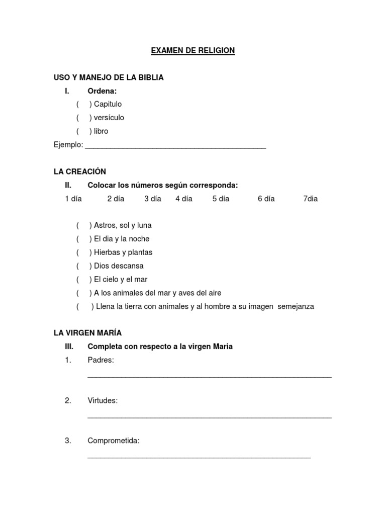 Examen de Religion | PDF | Iglesia Católica | Sacramentos