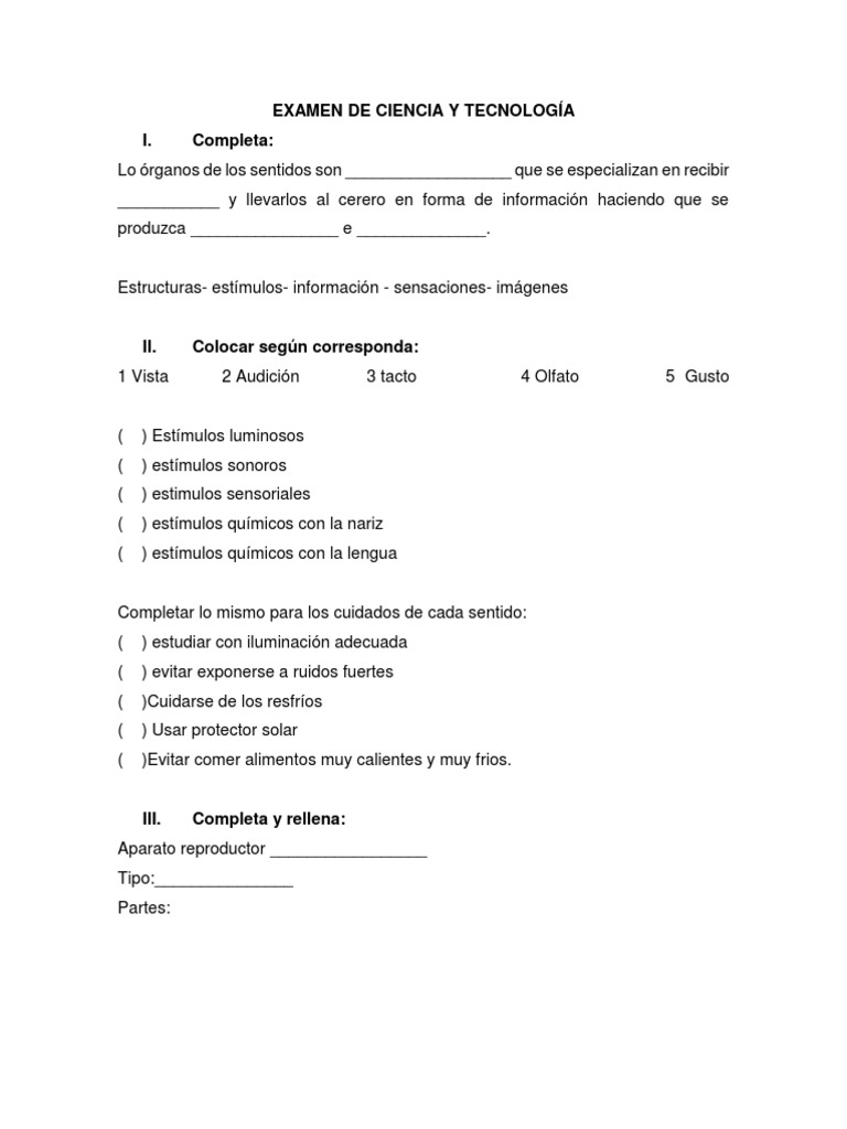 Examen de Ciencia y Tecnología | PDF | Testículo | Plantas