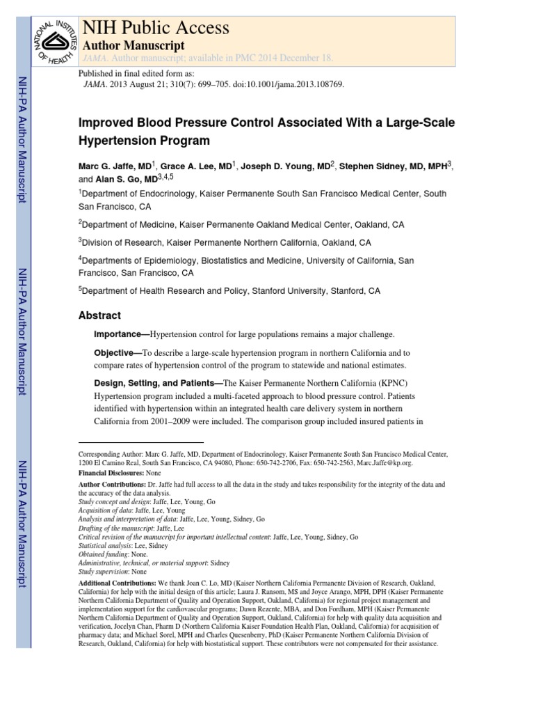 NIH Public Access: Improved Blood Pressure Control Associated With A ...