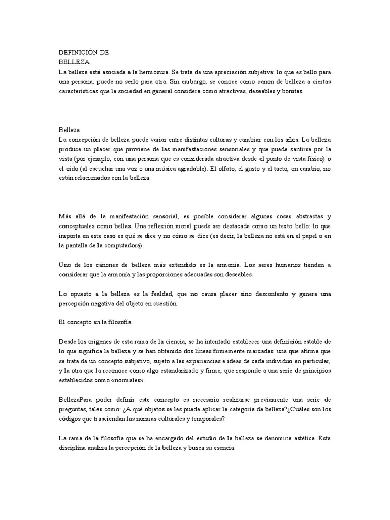 Definición y Filosofía de la Belleza | PDF | Belleza | Estética