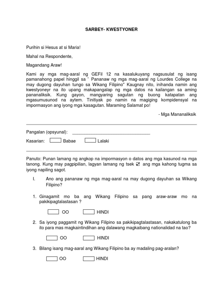 Sarbey Sa Filipino Group 5 | PDF