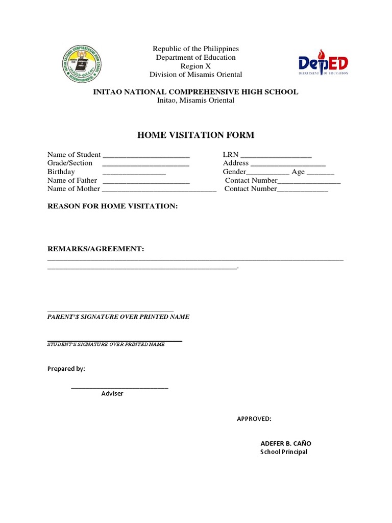 Home Visitation Form for INCHS | PDF