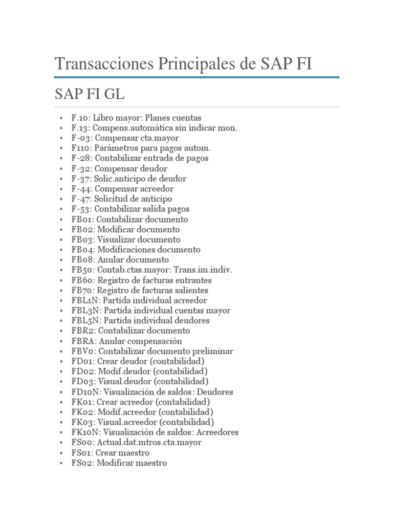 Transacciones Sap Fi | PDF | Contabilidad | Servicios financieros