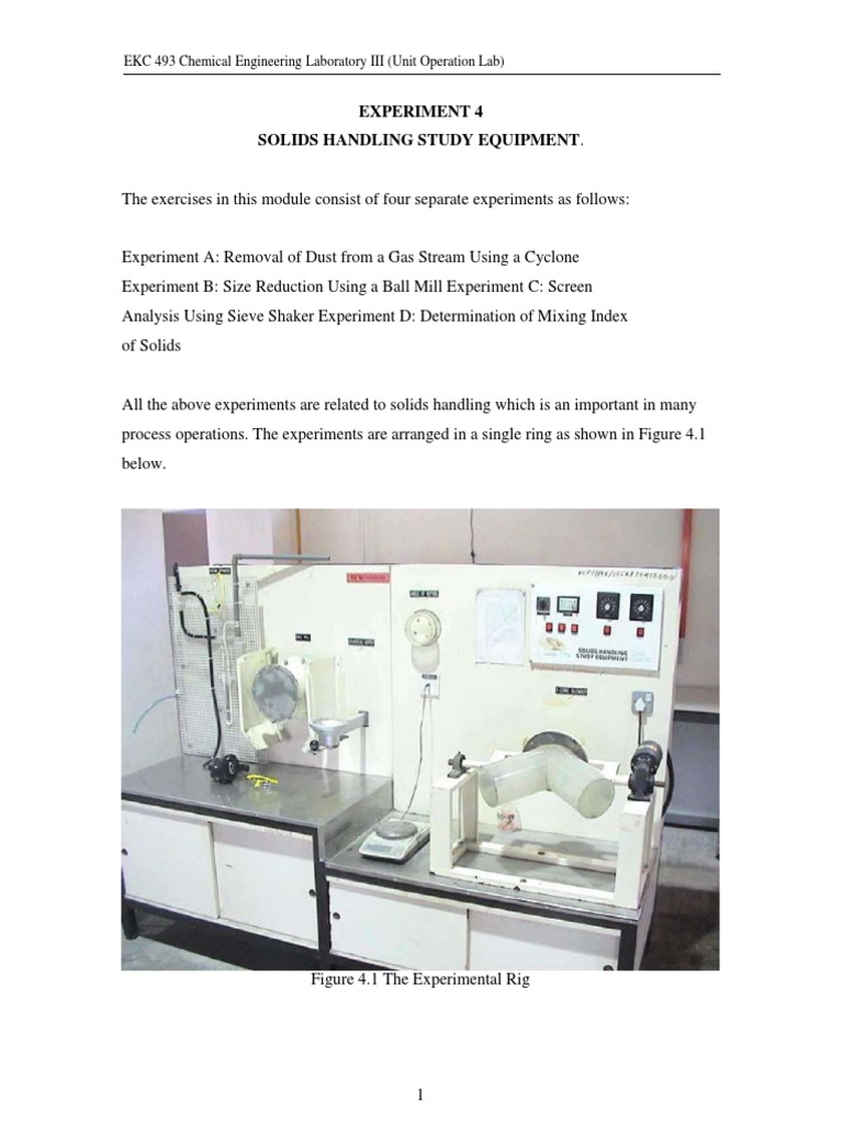 Experiment 4 Solids Handling Study Equipment.: EKC 493 Chemical ...