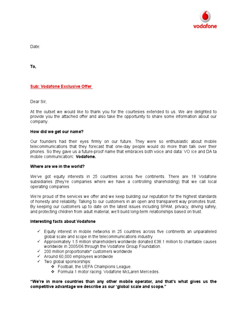 Vodafone's Global Reach and Exclusive Offer for New Customers | PDF ...