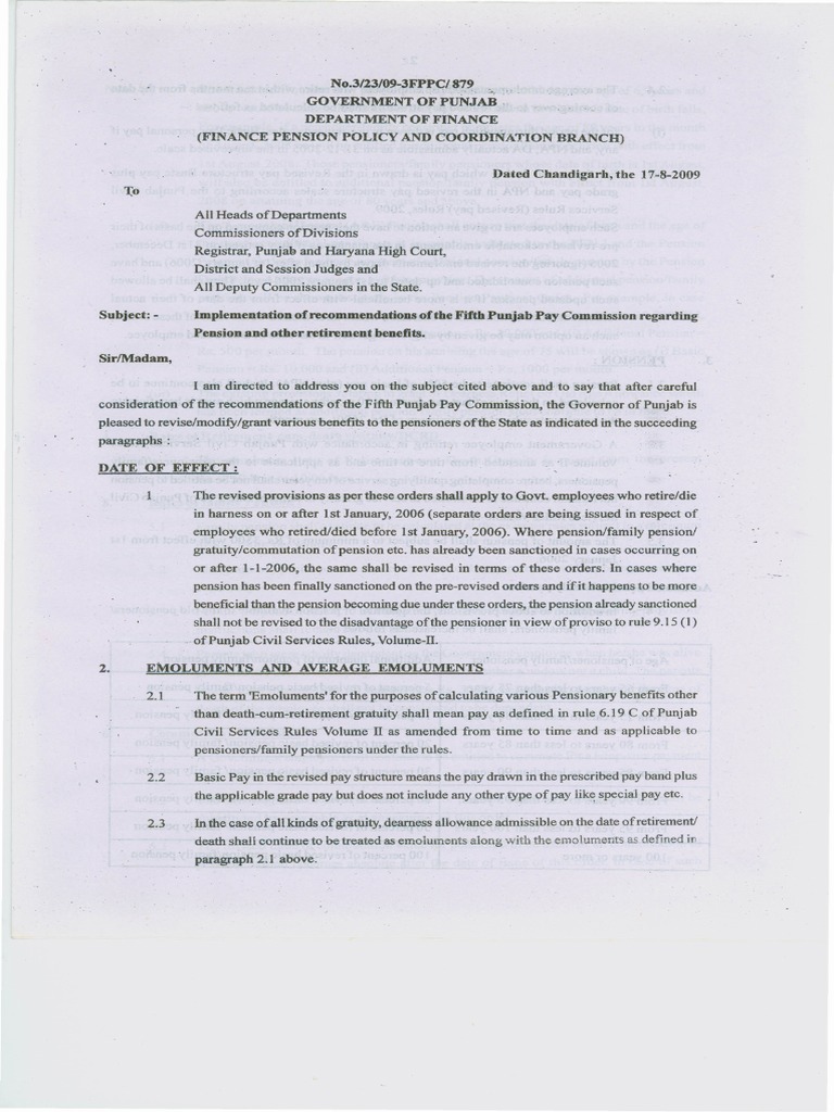 Punjab 5th Pay Commission Pension Guidelines | PDF | Pension | Punjab