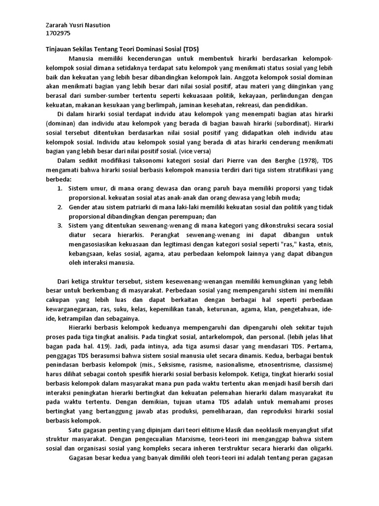 Teori Dominasi Sosial: Hirarki dan Kekuasaan | PDF