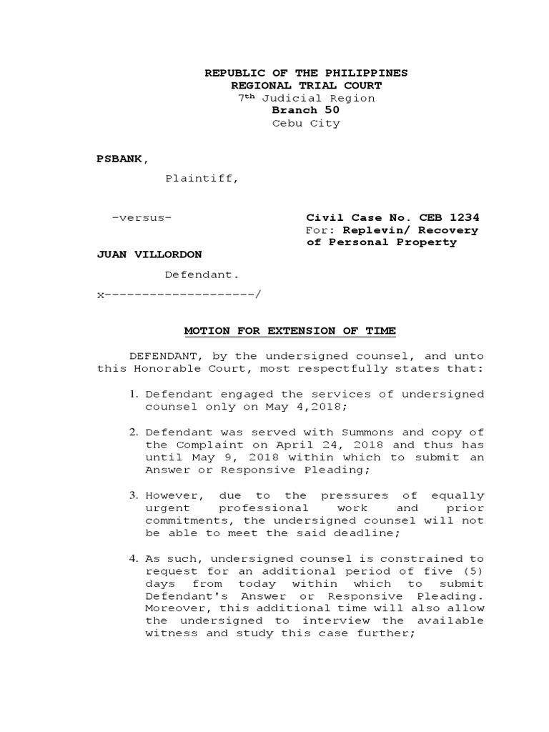Motion For Extension | PDF | Pleading | Lawsuit
