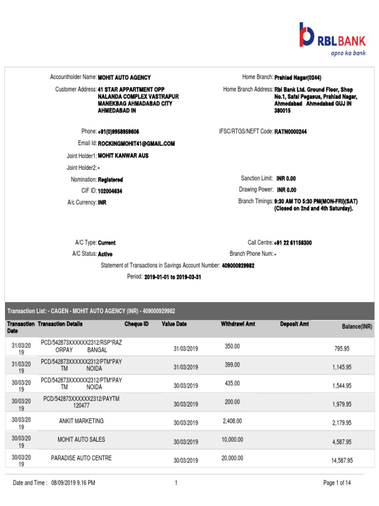 AccountStatement01-01-2019 To 31-03-2019 | PDF | Payments | Financial ...