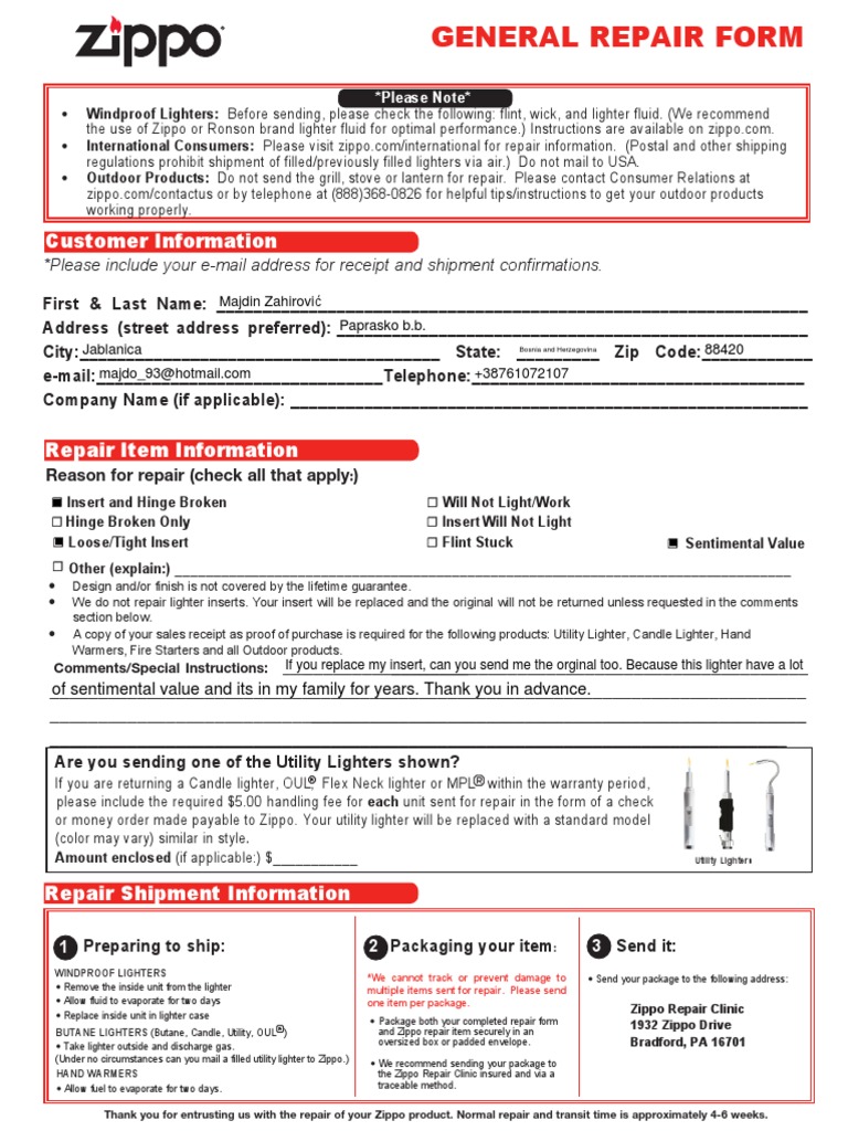 General Repair Form103116 | PDF | Receipt | Business