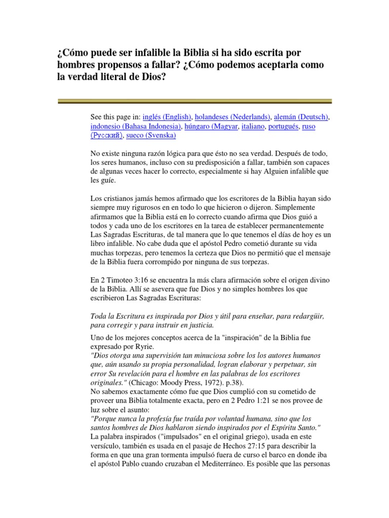 La Biblia Infalible | PDF | Biblia | Dios