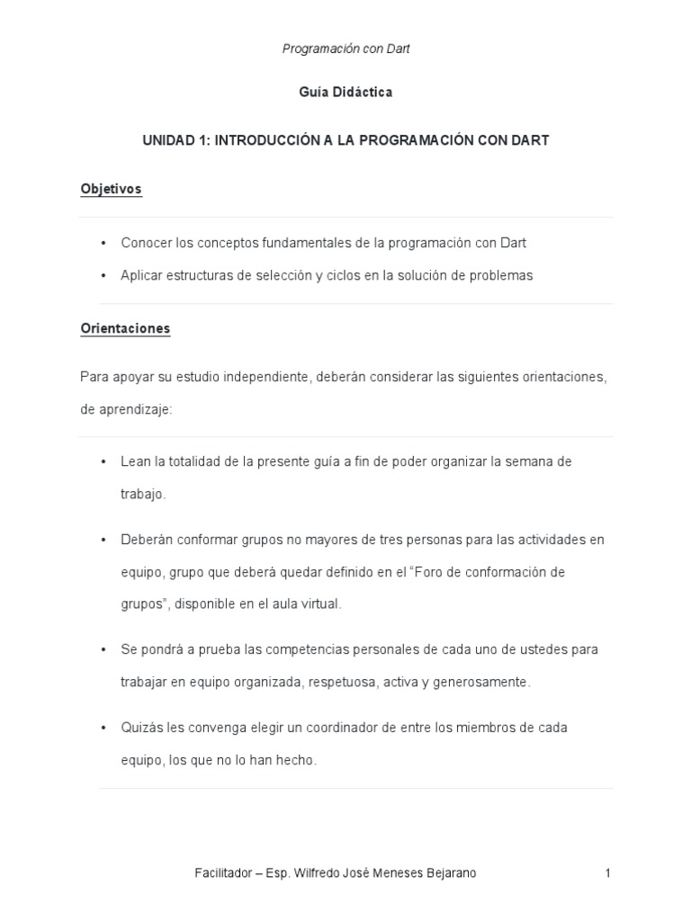 Unidad 1 - Introducción A La Programación Con Dart | PDF | Lenguaje de ...