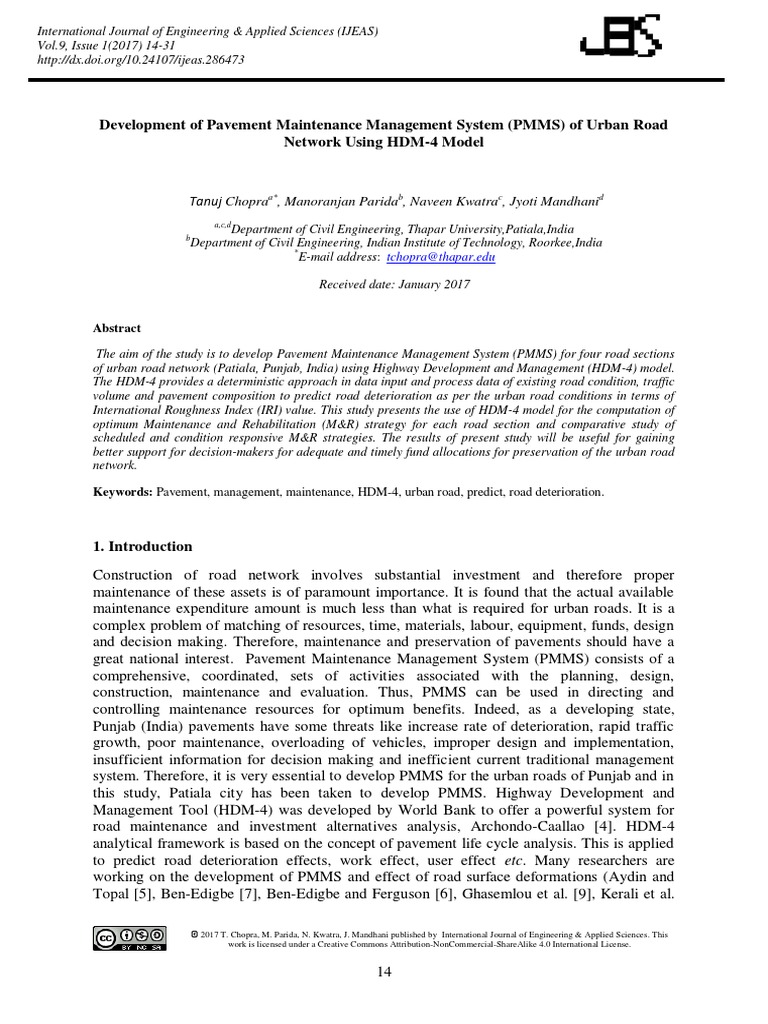 Development of Pavement Maintenance Management System (PMMS) of Urban ...