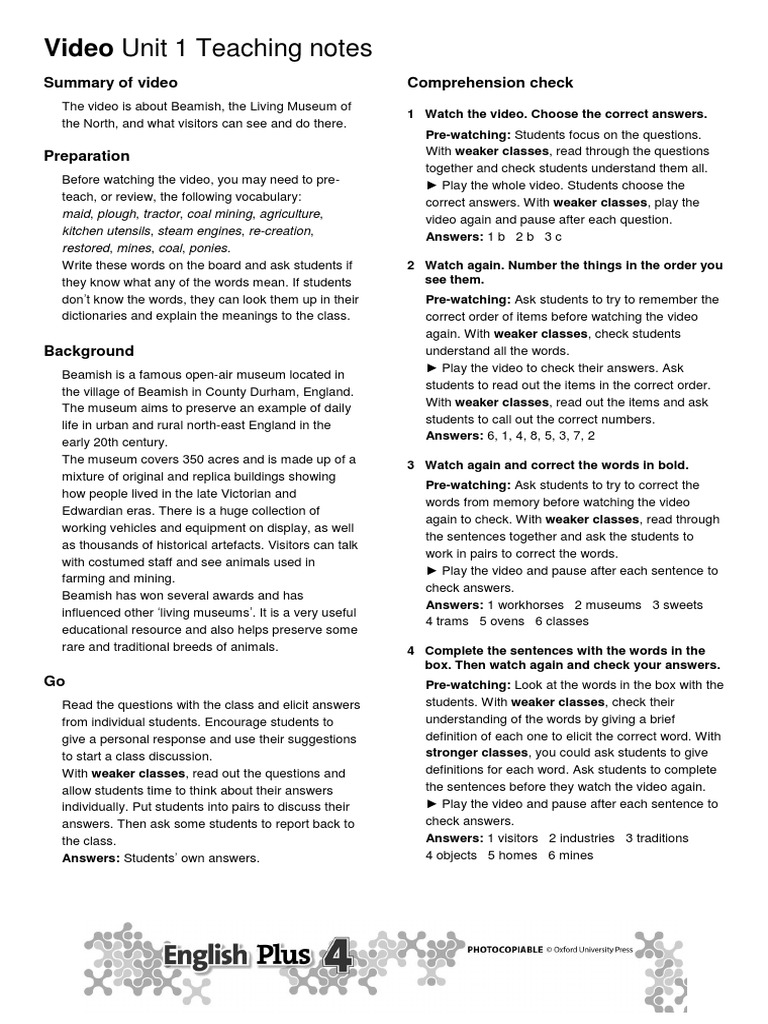 English Plus 4 DVD Worksheet Unit 1 | PDF | Grammatical Tense | Museum
