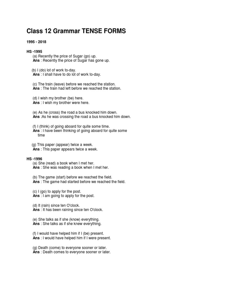 Class 12 Tense Exercises and Answers | PDF