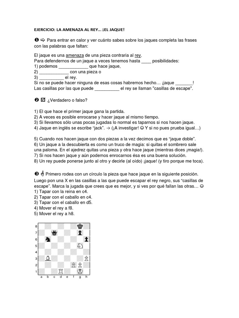 Ejercicios Ajedrez Divertidos El Jaque PDF | PDF | Juegos tradicionales | Juegos competitivos