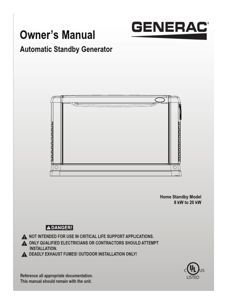 Owner's Manual: Automatic Standby Generator | PDF | Natural Gas ...