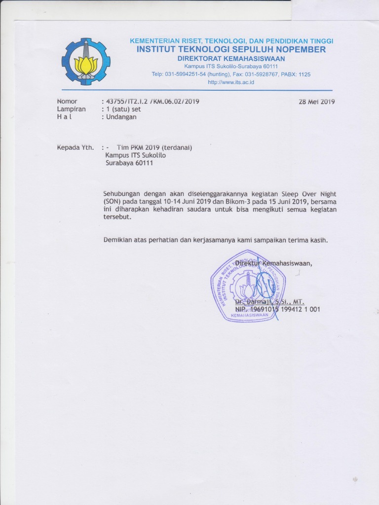 Surat Edaran Direktur Kemahasiswaan ITS | PDF
