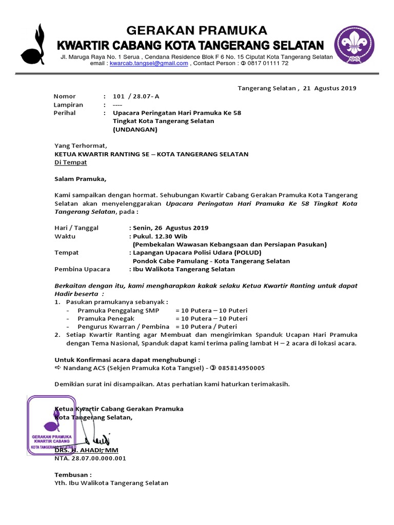 Contoh Surat Permohonan Pramuka | PDF