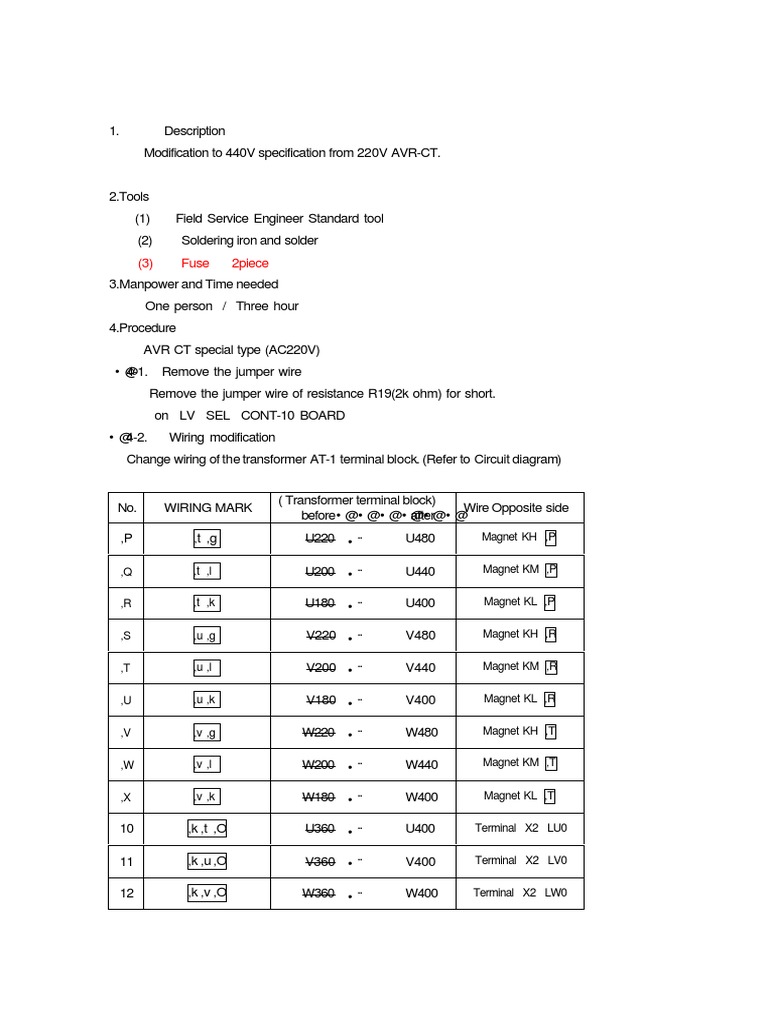 440V AVR-CT Wiring Modification Guide | PDF | Fuse (Electrical) | Power ...