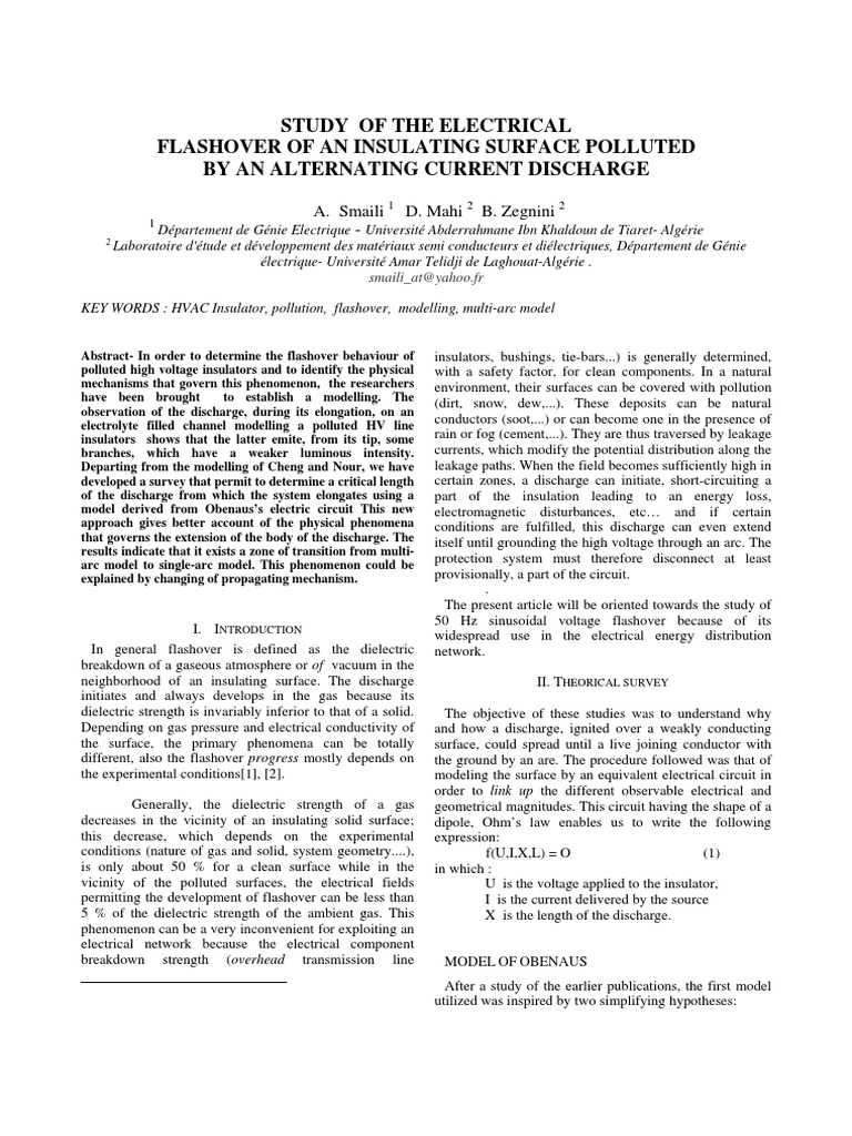 Study of The Electrical Flashover of An Insulating Surface Polluted by ...