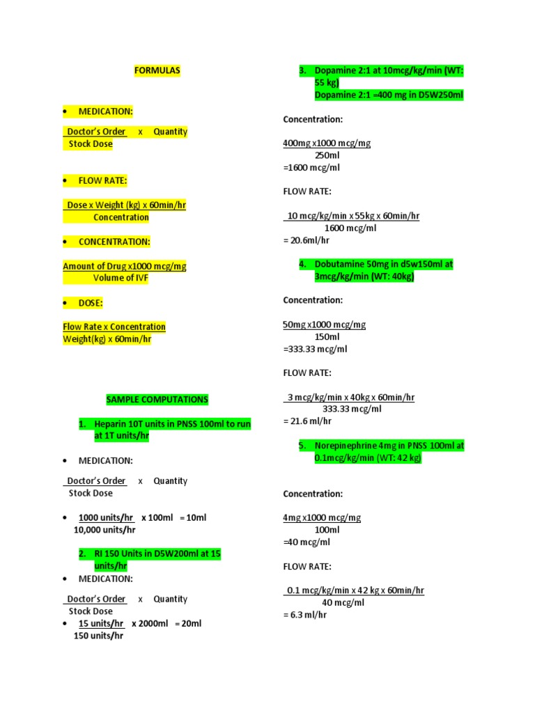 Computation Formulas
