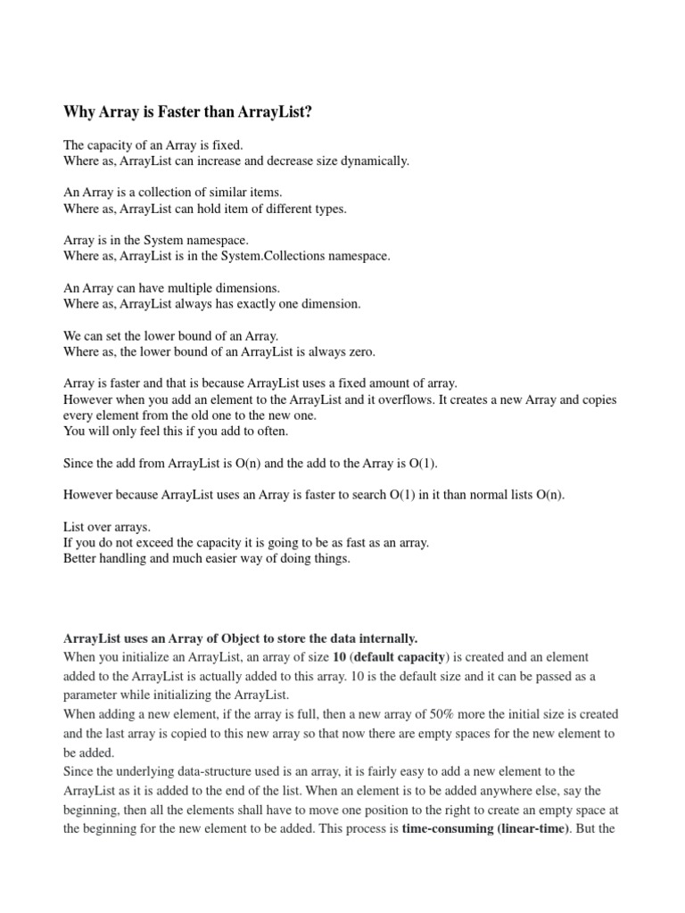The Performance Differences Between Arrays and ArrayLists | PDF