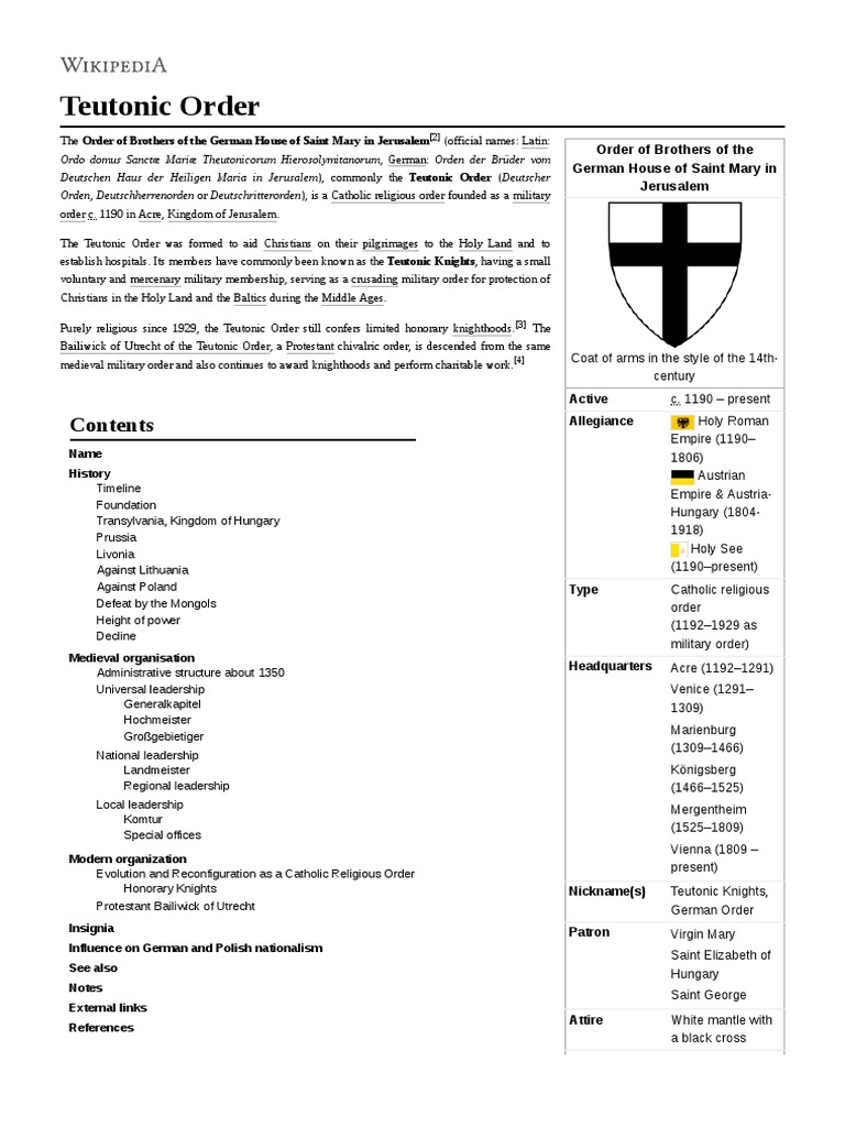 Teutonic Order | PDF | Middle Ages | Former Monarchies Of Europe