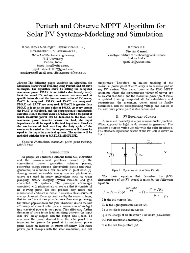 MPPT Algorithm For PV | PDF | Photovoltaic System | Electrical Engineering