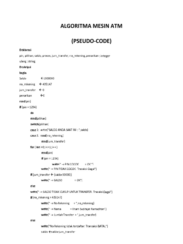 Algoritma Mesin Atm | PDF