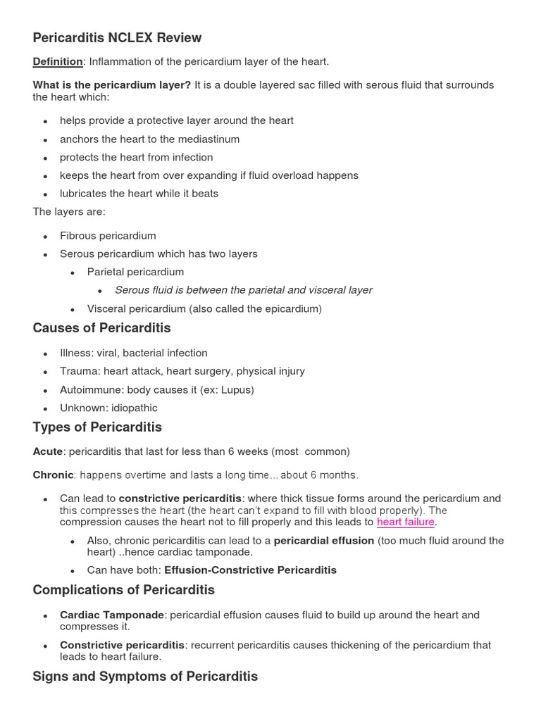 Pericarditis NCLEX Review: Serous Fluid Is Between The Parietal and ...