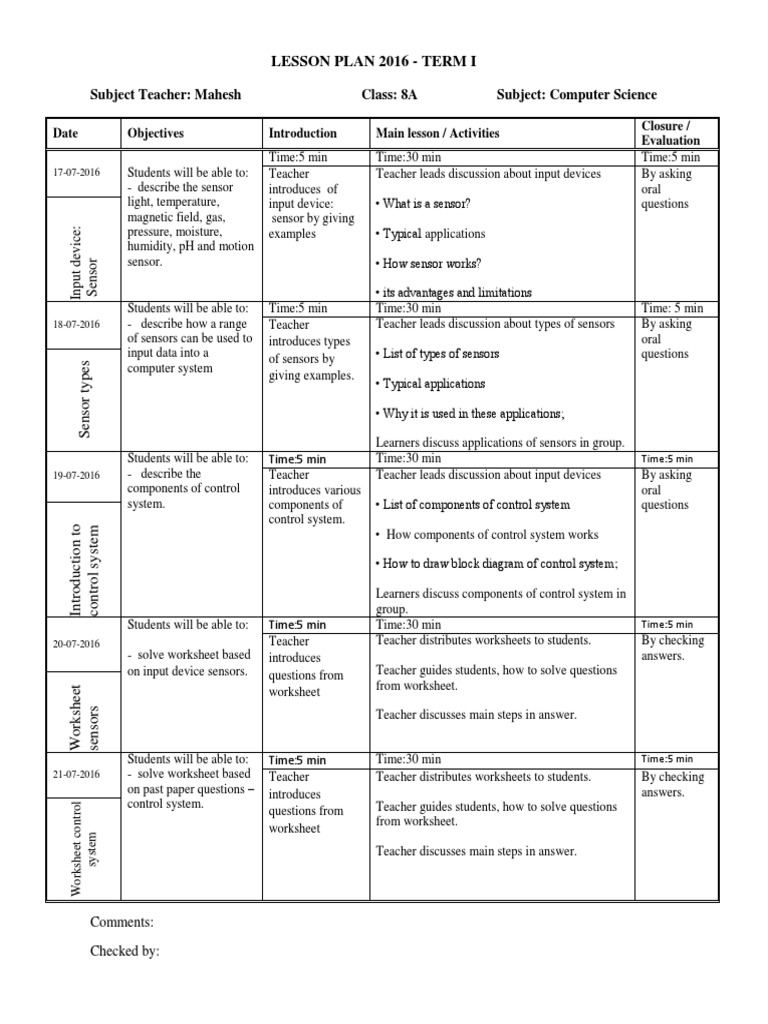Lesson Plan W 5 GR 8 Comp | PDF | Sensor | Lesson Plan