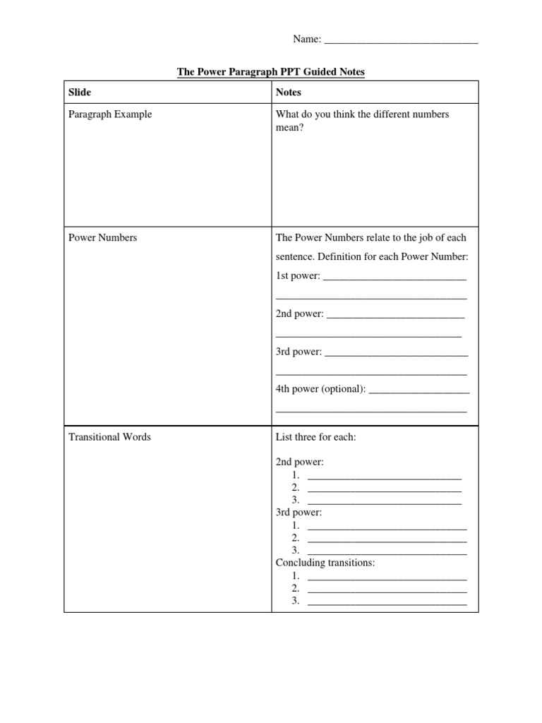 The Power Paragraph PPT Guided Notes | PDF