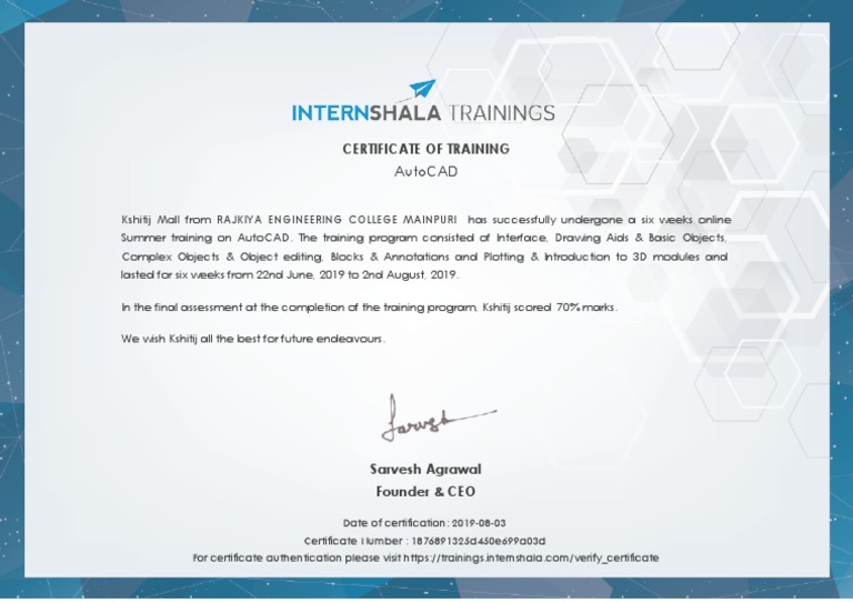 Certificate of Training: Autocad | PDF