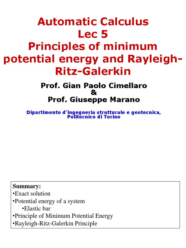 Automatic Calculus Lec 5 Principles of Minimum Potential Energy and ...