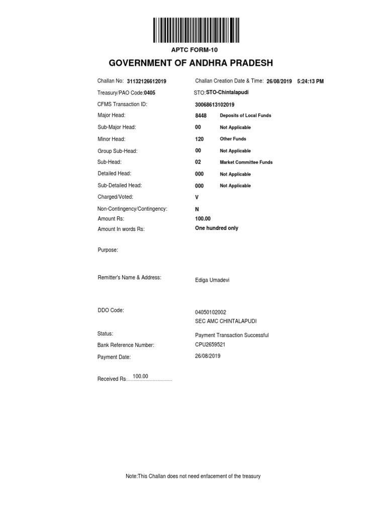 Government of Andhra Pradesh: Aptc Form-10 | PDF