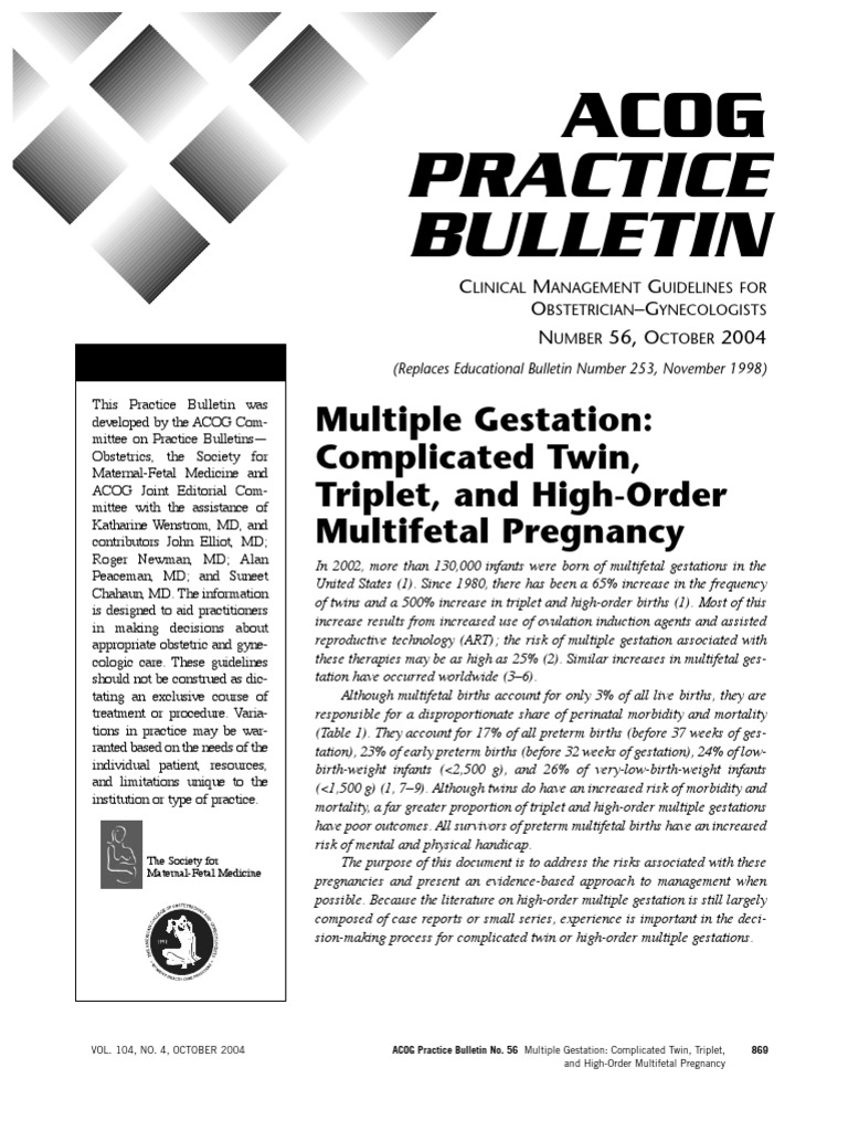 Acog Embarazo Gemelar 2004 PDF | PDF | Multiple Births | Preterm Birth