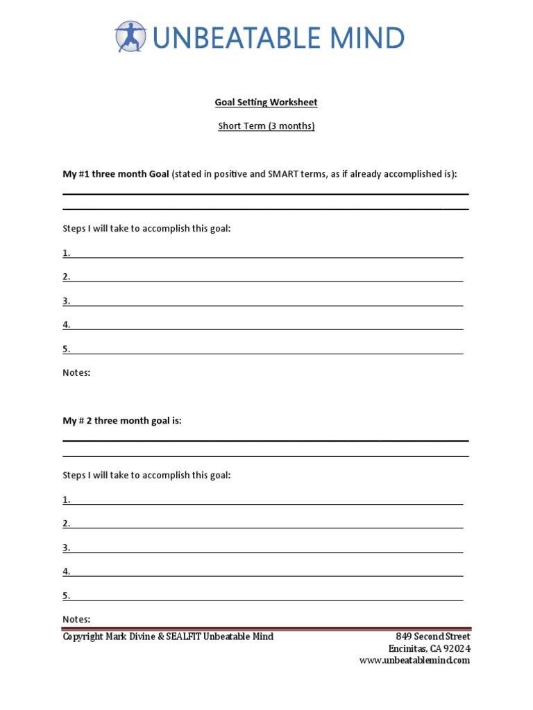 1 UM Goal Setting Worksheet | PDF | Systems Psychology | Goal