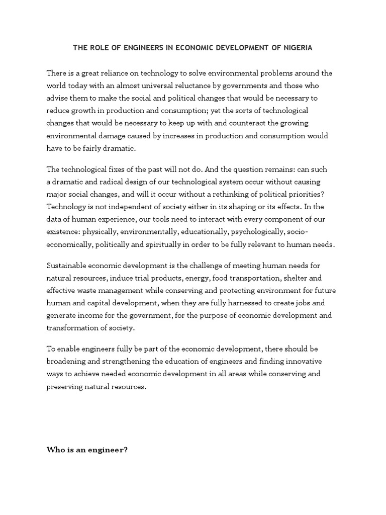 Engineers' Role in Nigeria's Development | PDF | Economic Development ...