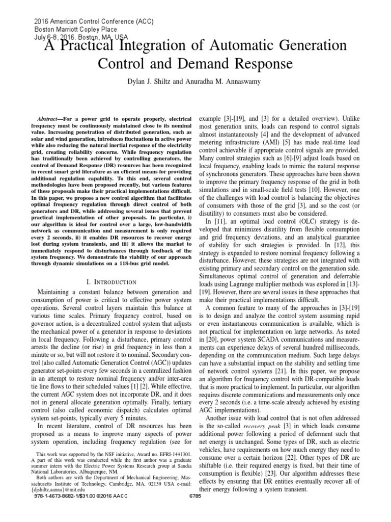 A Practical Integration of Automatic Generation Control and Demand ...