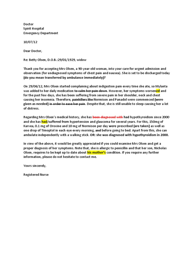 Mrs Olsen Oet Letter Oana Corrected | PDF | Wellness