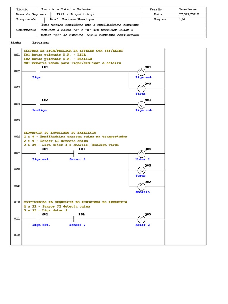 Programação em Linguagem Ladder de Exercício | PDF