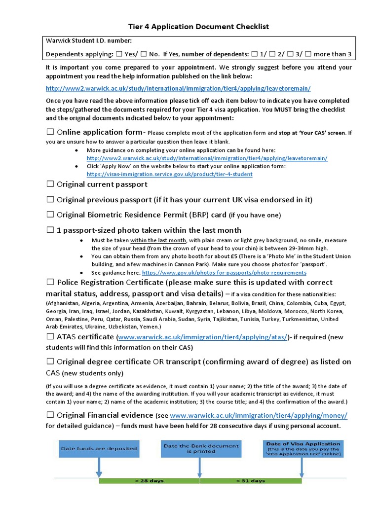 Tier 4 UK VISA CHECKLIST | PDF | Government And Personhood