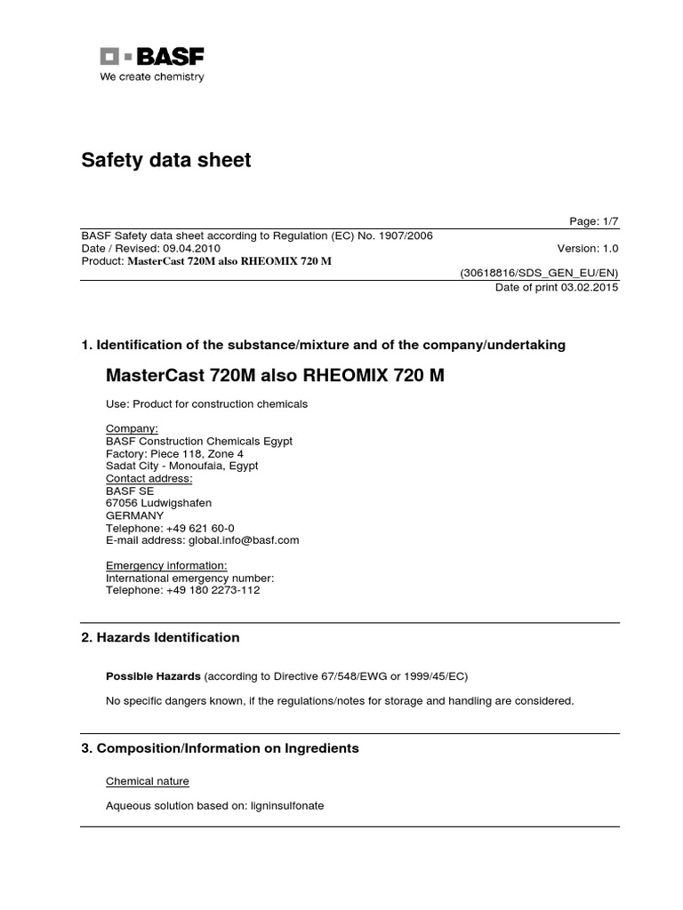 Mastercast 720m Msds | PDF | Toxicity | Firefighting