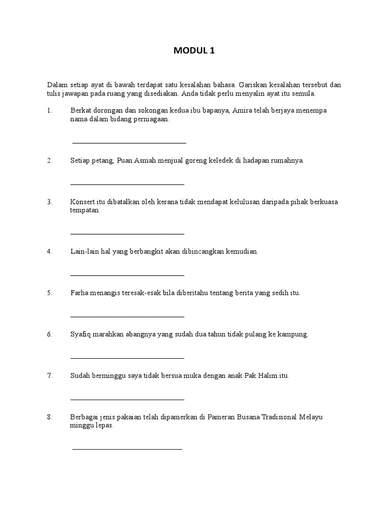 Modul Latihan Bahasa Melayu Tingkatan 1 | PDF