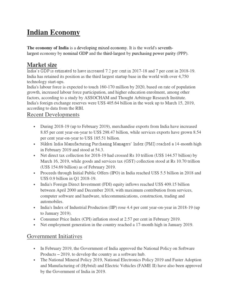 Indian Economy Overview | PDF | Gross Domestic Product | Inflation